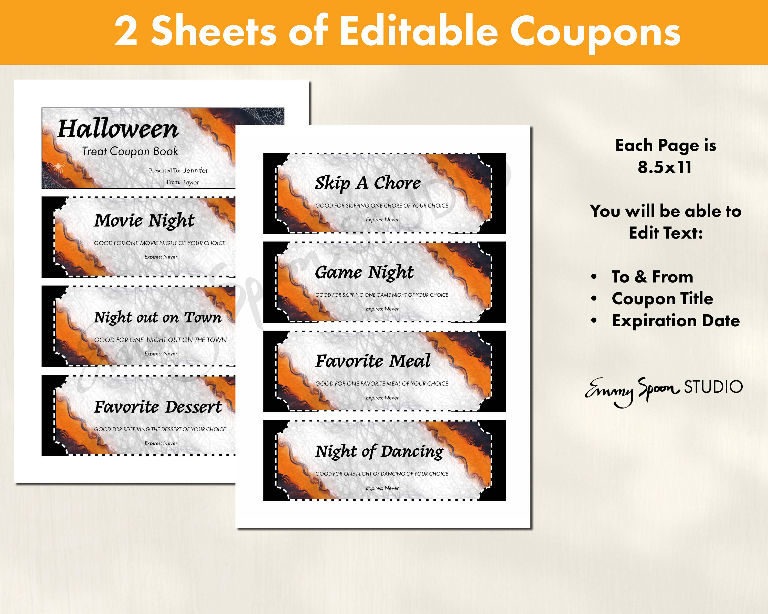 Halloween Editable Coupons, Personalized Coupons, Digital Download, PDF ...