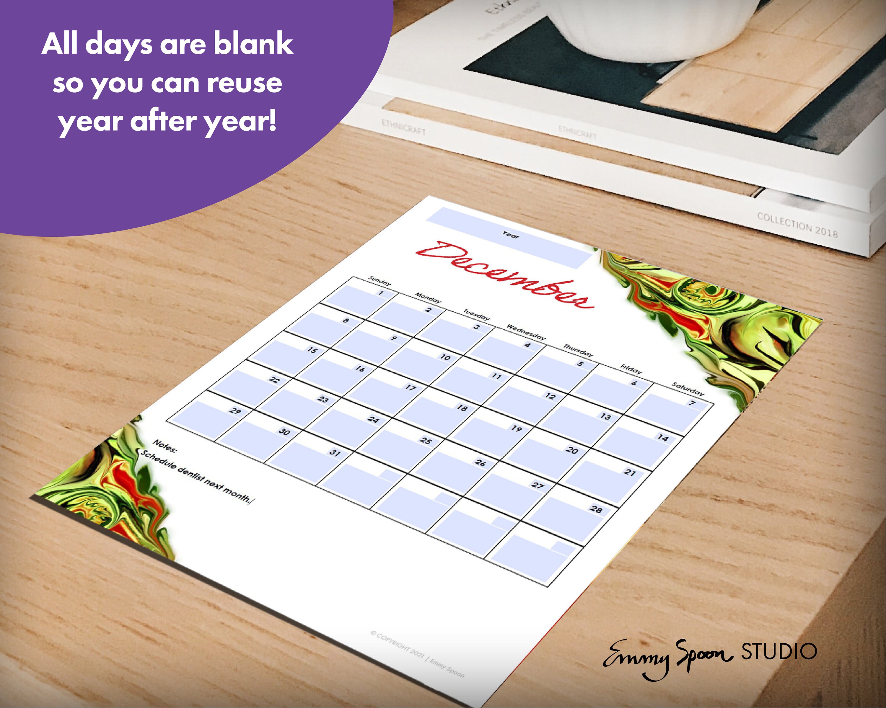 Editable Printable Calendar With Bonus Paper Pack – Customizable 12 ...