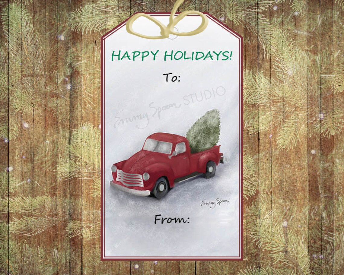 Red Holiday Truck Gift Tag Template Editable PRINTABLE PDF - Etsy