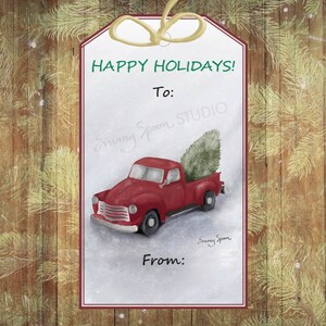 Red Holiday Truck Gift Tag Template Editable PRINTABLE PDF - Etsy