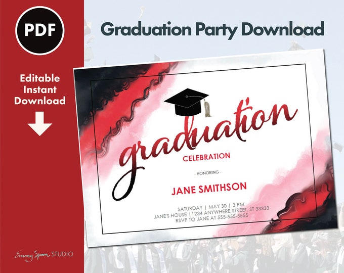 Printable 2023 Graduation Party Invitation With Photo, Red & Black Grad ...