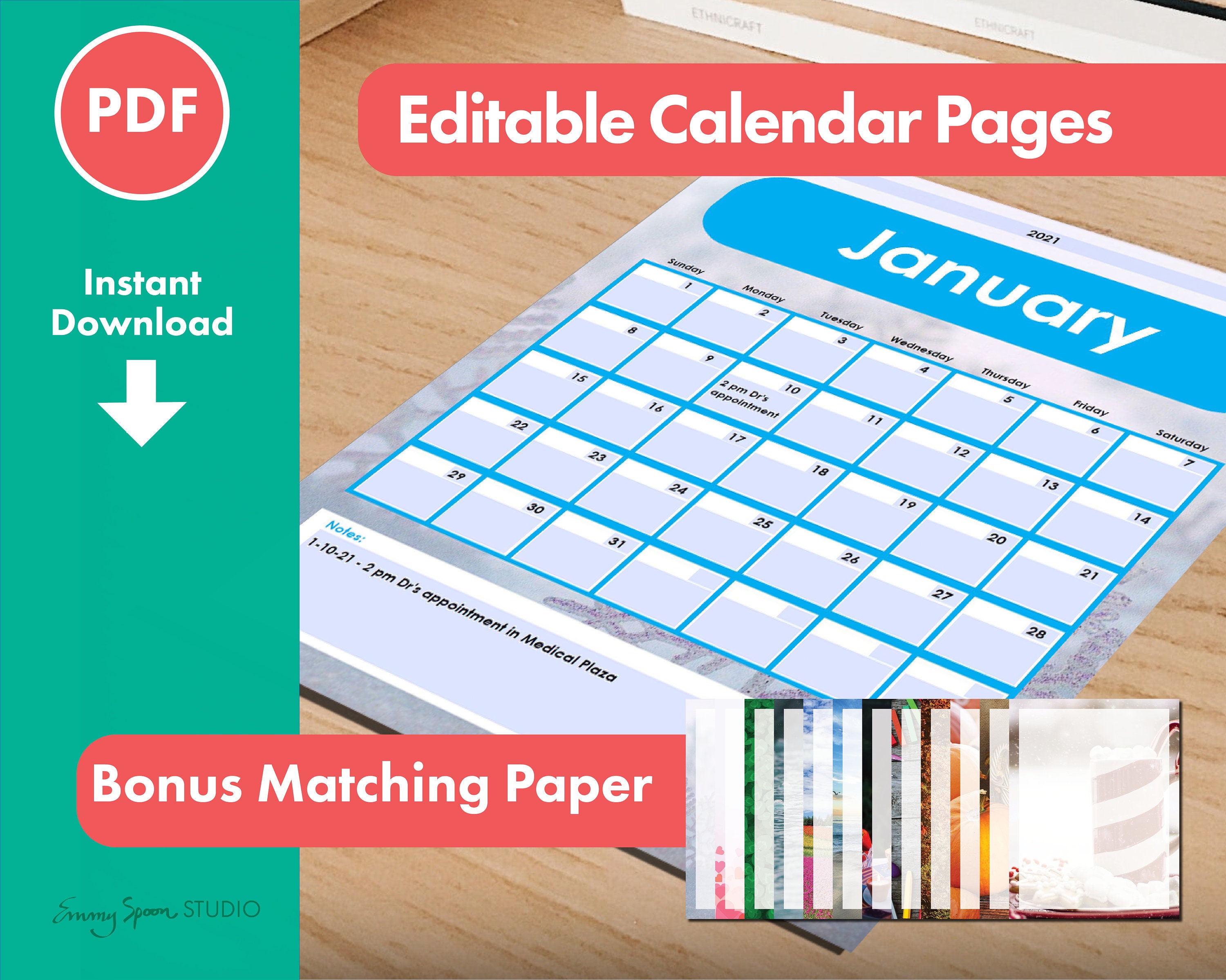 Editable Printable Calendar With Bonus Paper Pack – Custom 12-month ...