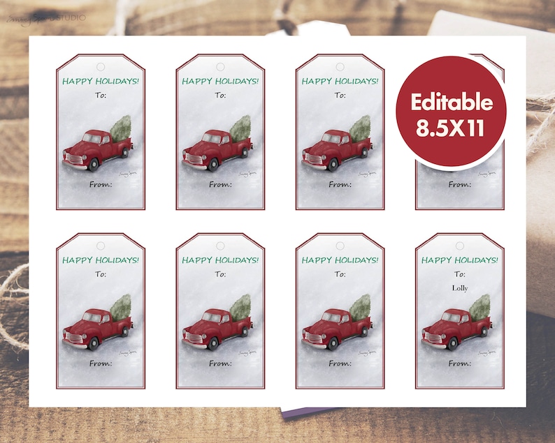 Red Holiday Truck Gift Tag Template Editable PRINTABLE PDF - Etsy
