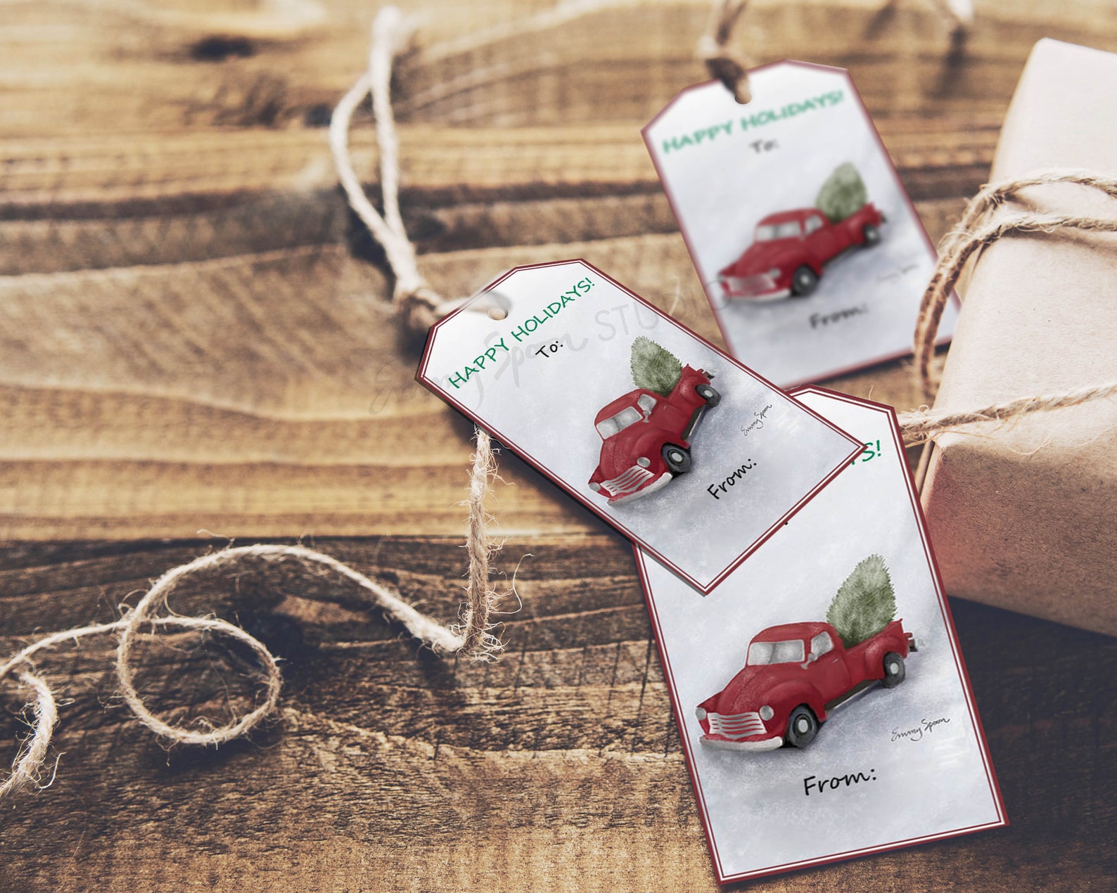 Red Holiday Truck Gift Tag Template Editable PRINTABLE PDF - Etsy