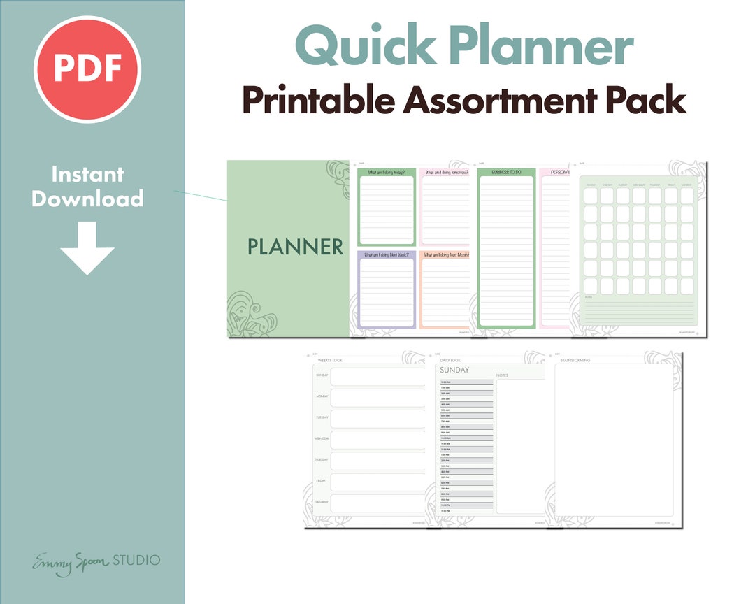 Quick Planner Printable Assortment Pack Digital Download Printable PDF ...
