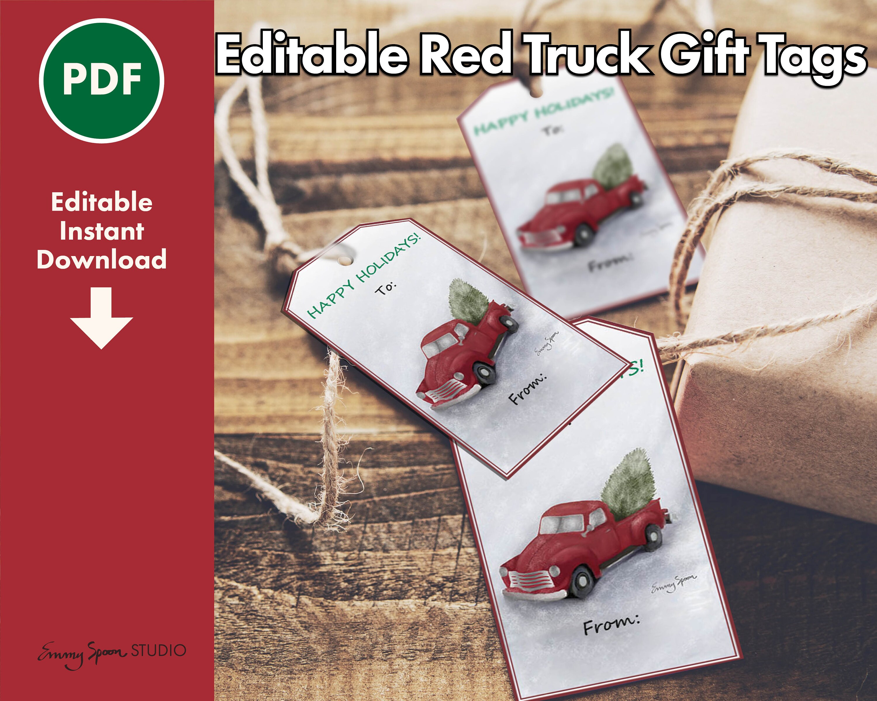 Red Holiday Truck Gift Tag Template Editable PRINTABLE PDF - Etsy