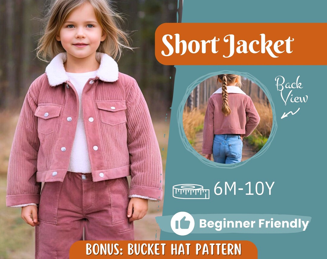 Jacket Sewing Pattern for Kids, Short Jacket Pattern, Kids Pattern, PDF ...