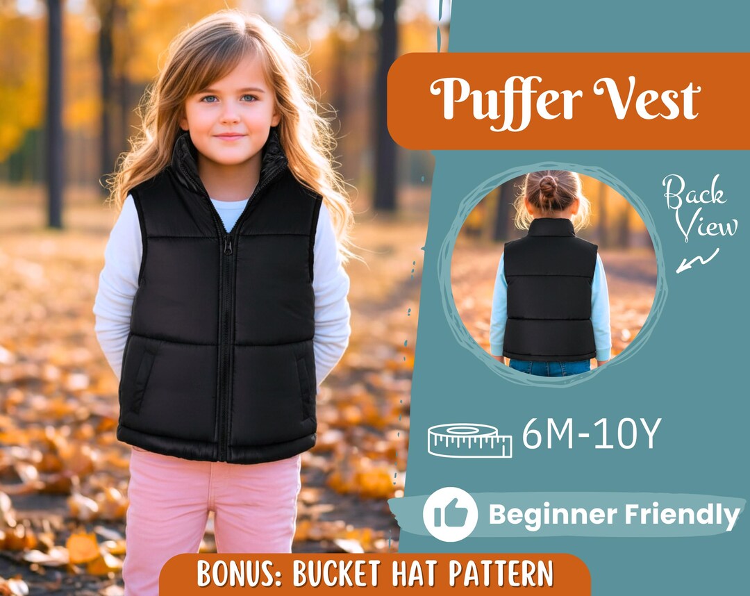 Puffer Vest Sewing Pattern for Kids, Puffer Vest, Kids Pattern, PDF ...