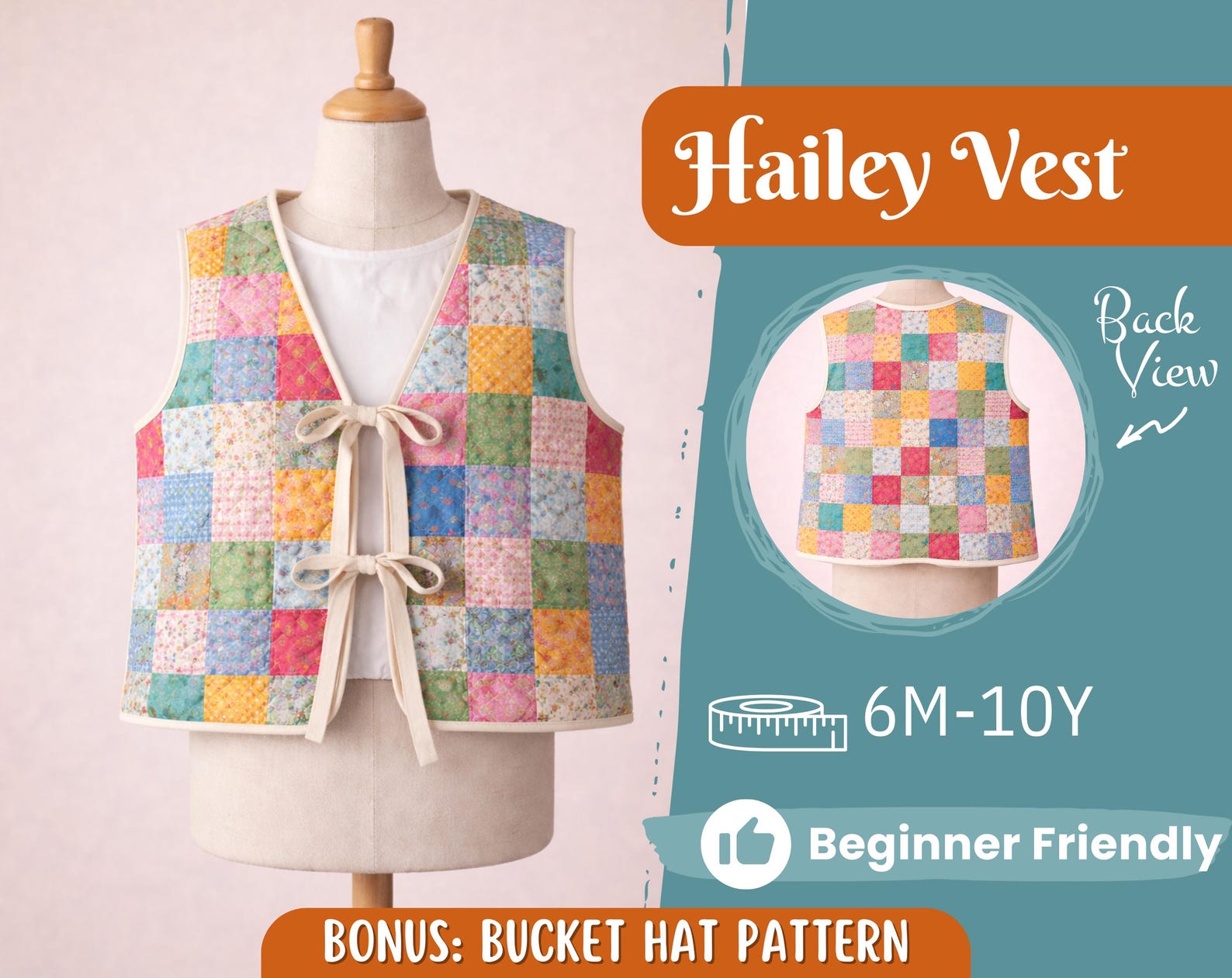 Quilted Vest Sewing Pattern for Kids, Front Lace Vest, Kids Pattern ...