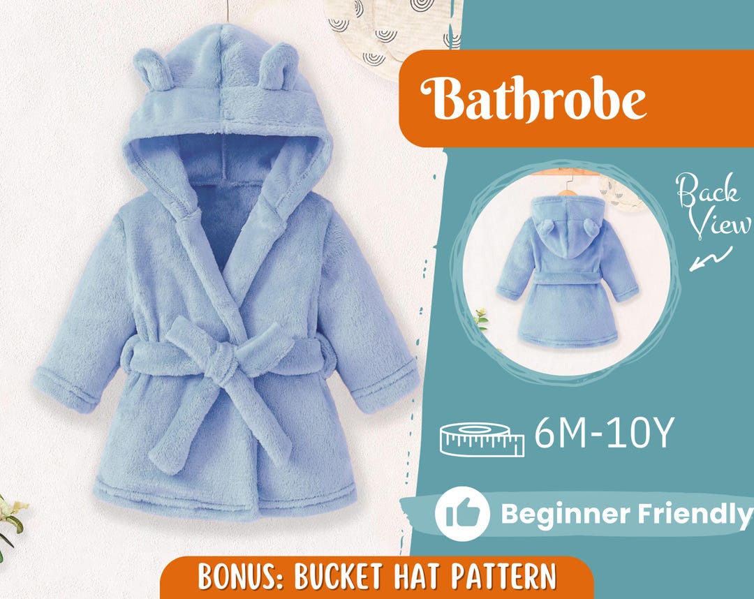 Bathrobe Sewing Pattern for Kids, Hooded Bathrobe, Kids Pattern, PDF ...