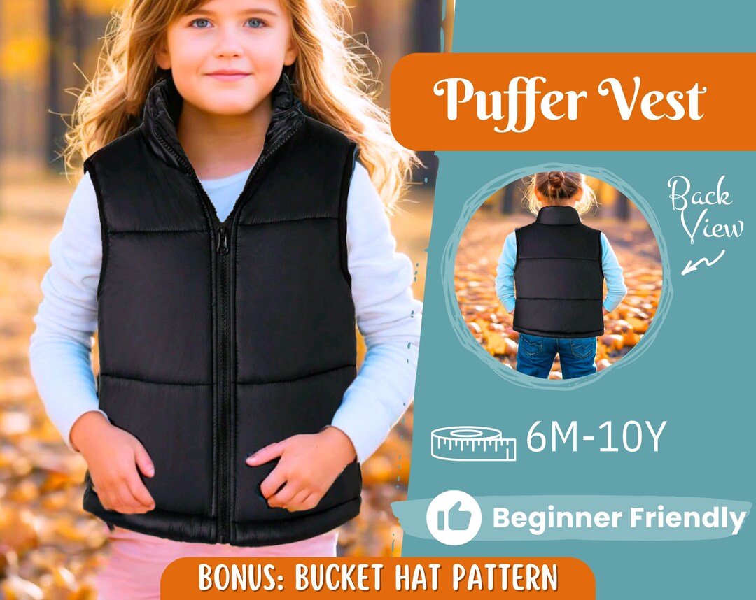 Puffer Vest Sewing Pattern for Kids, Puffer Vest, Kids Pattern, PDF ...