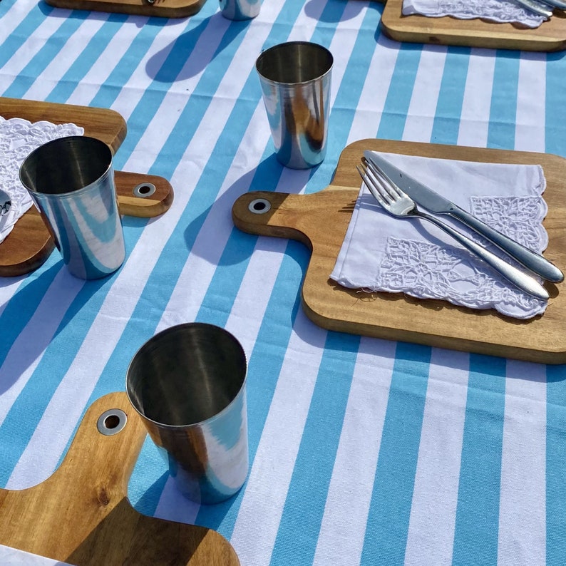 Blue and White Striped Tablecloth - Riviera Range - Etsy