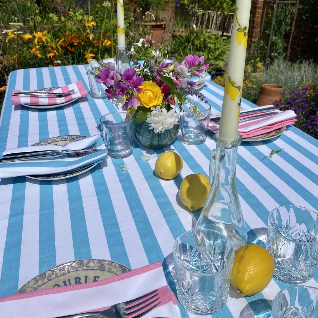 Blue and White Striped Tablecloth - Riviera Range - Etsy