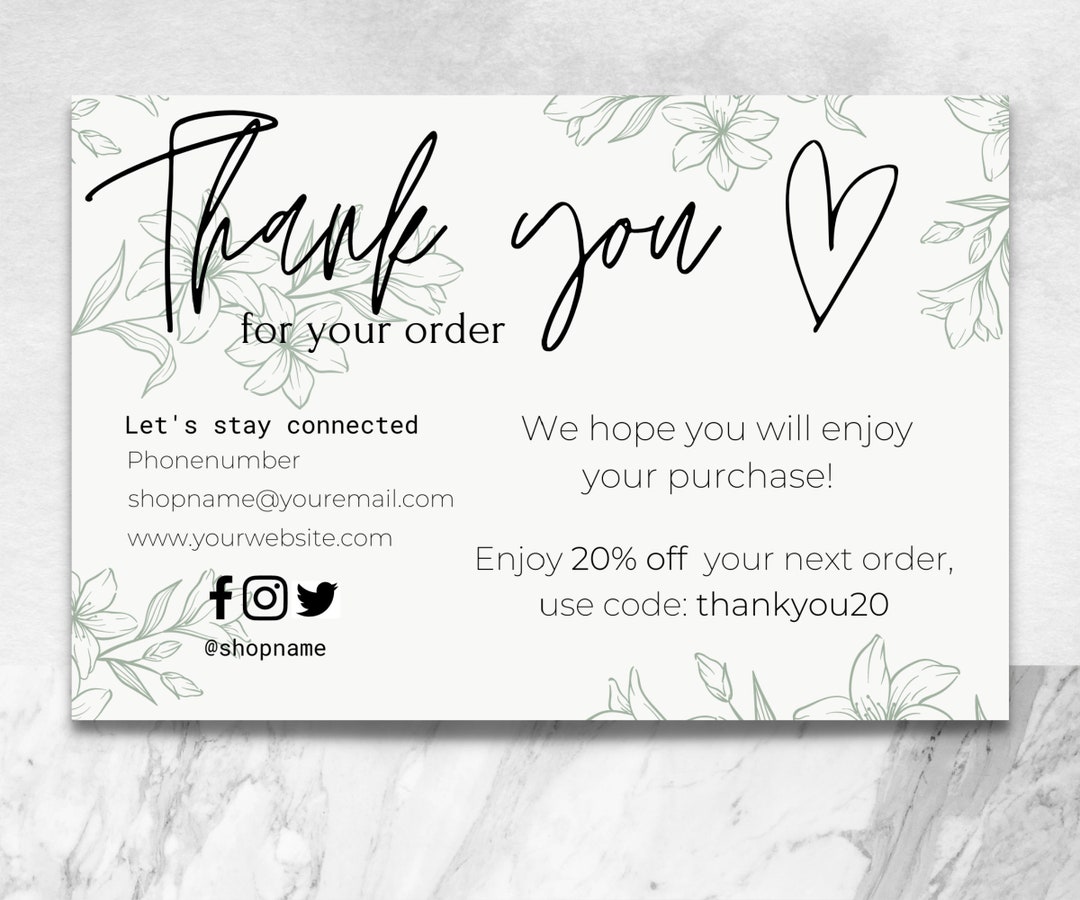 Thank You for Your Order Card Template Thank You for Your Purchase Card ...