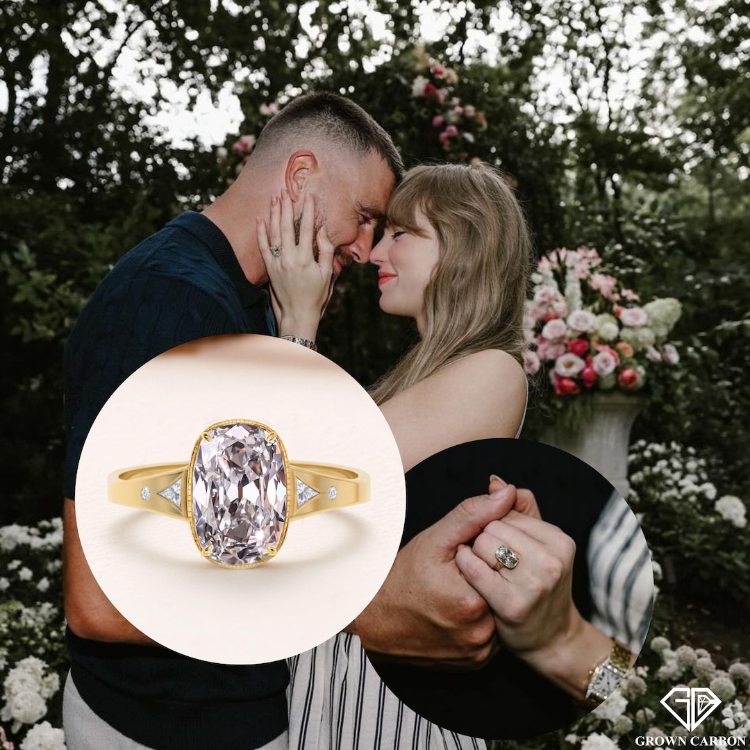Buy Taylor Swift Engagement Ring, 7CT Old Mine Elongated Cushion IGI ...