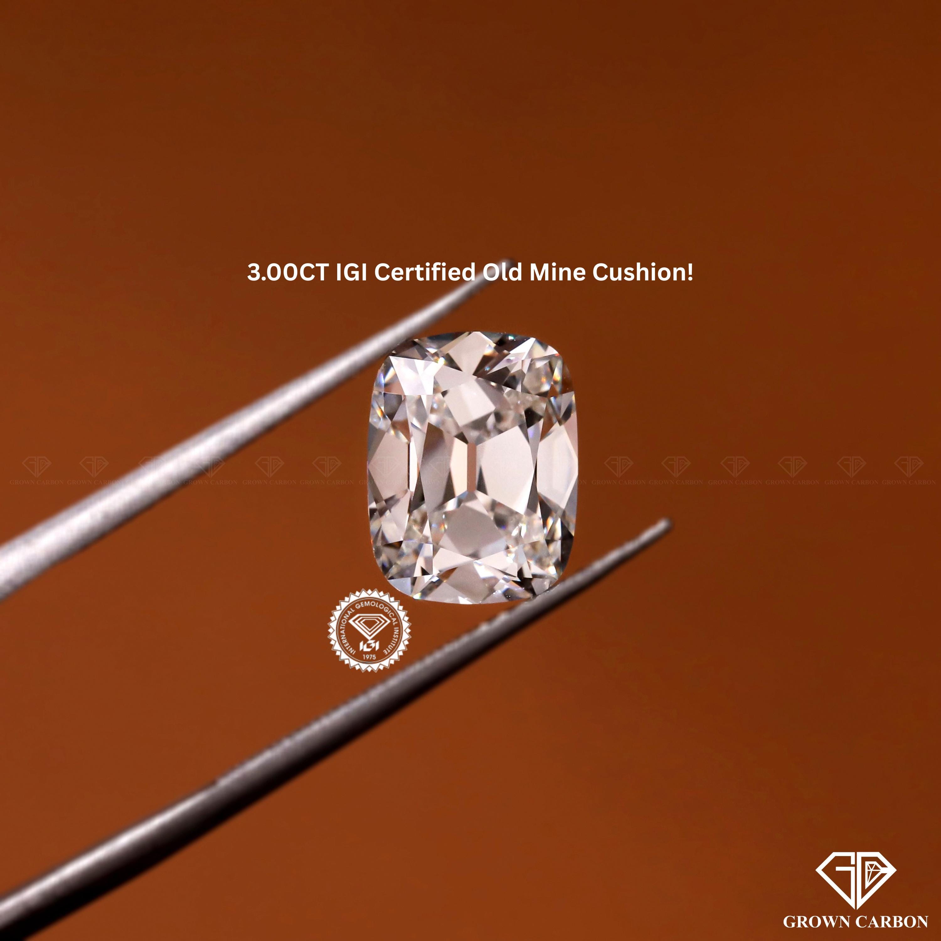 Elongated Old Mine Cushion Cut Lab Grown Diamond 3.00CT EF/VS IGI ...
