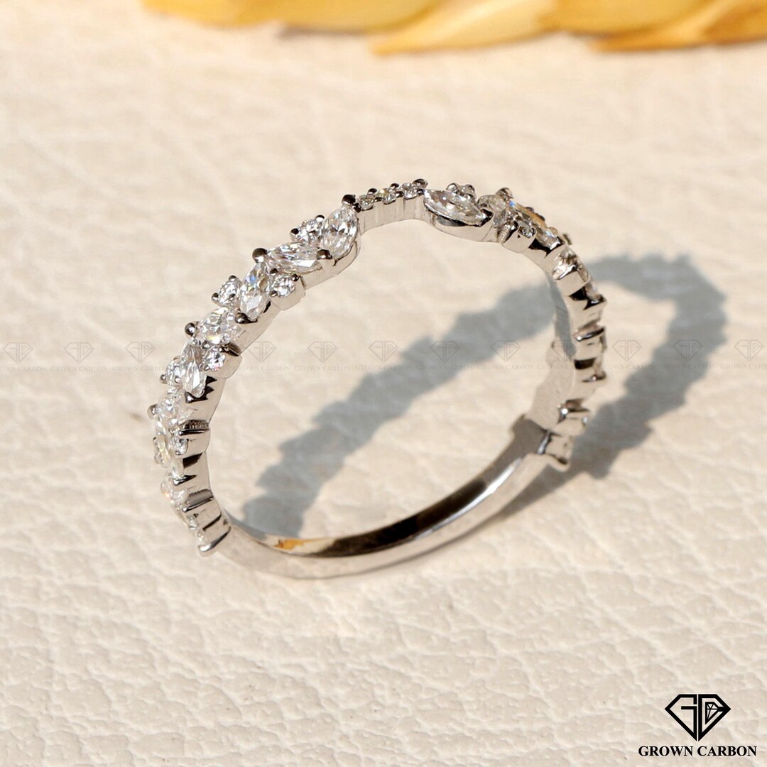 14K Pure Gold Notch Band,alternate Half Eternity Band Marquise-round ...