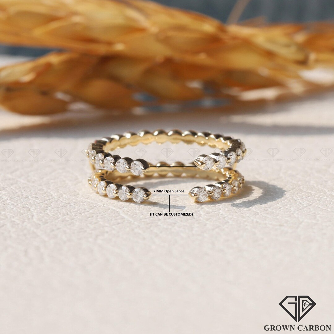 7 MM Open Gap Wedding Band, Bubble Prong Set Ring, Diamond Engagement ...