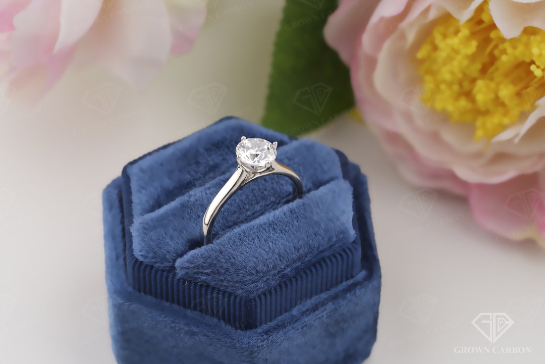 1 Carat Round Solitaire Diamond Ring, Diagonal Set 4 Prong Lab Grown ...