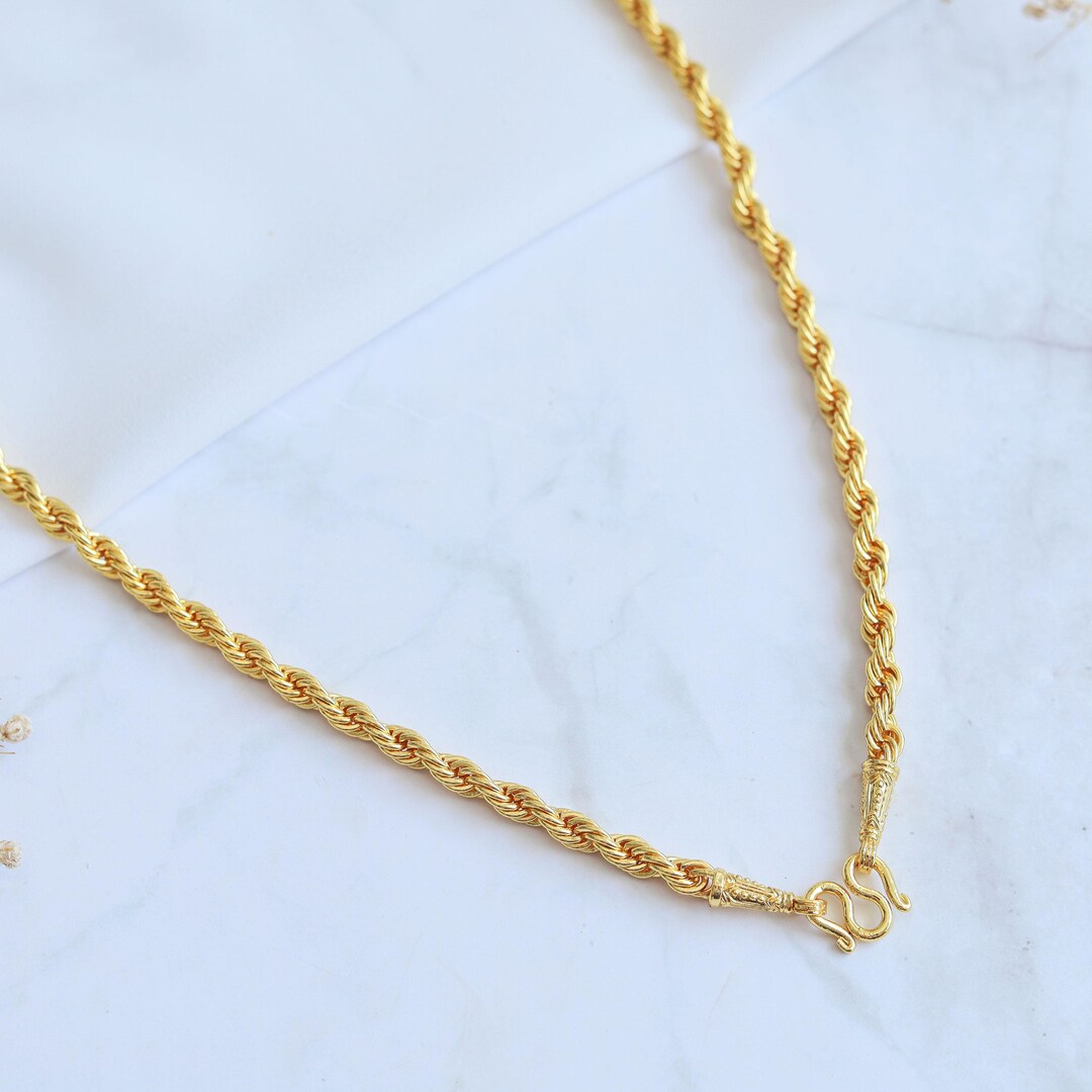 Thai Gold Necklace, Mens, Womens, 24K Gold Plated, Solid, Rope Chain ...