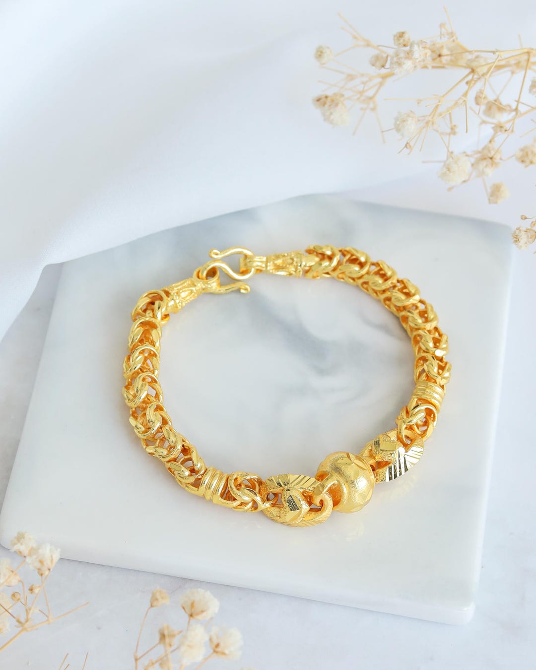 Thai Gold Bracelet, 24K Gold Plated, Traditional Thai Design, Elegant ...