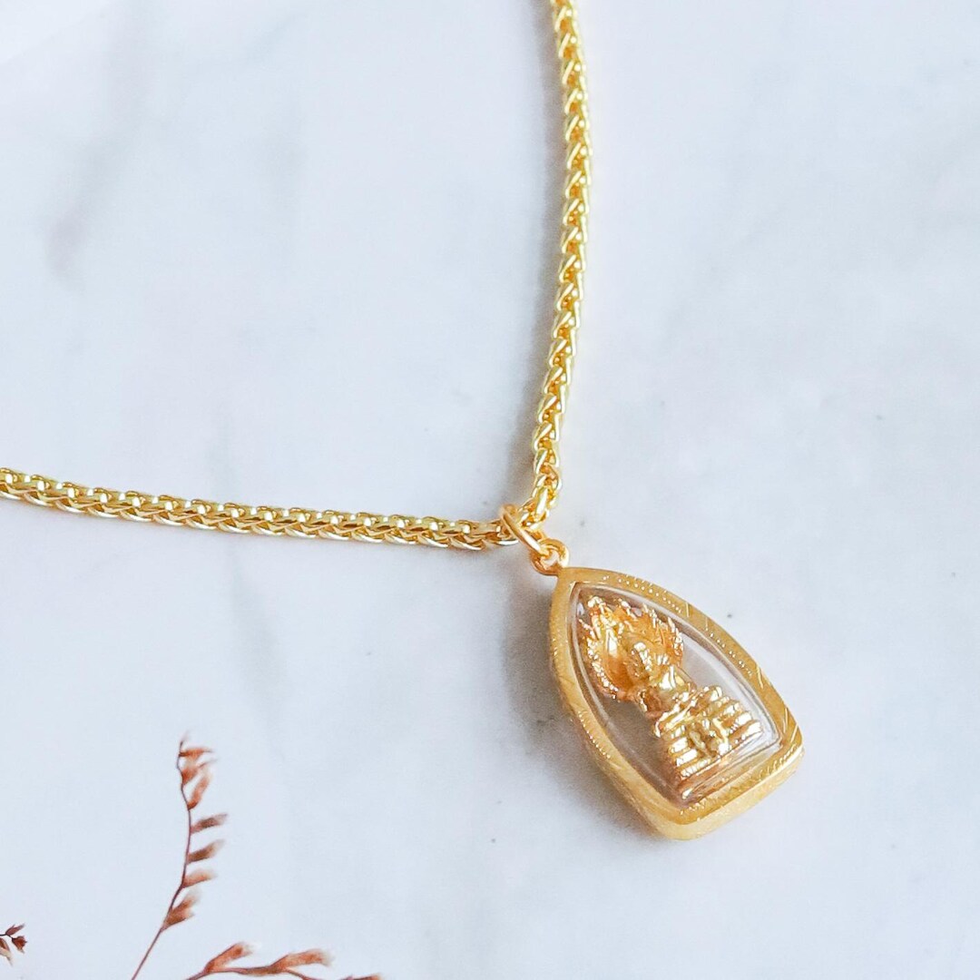 Thai Amulet Necklace, Naga Prok Buddha, Pendant, Charm - 24K Gold ...