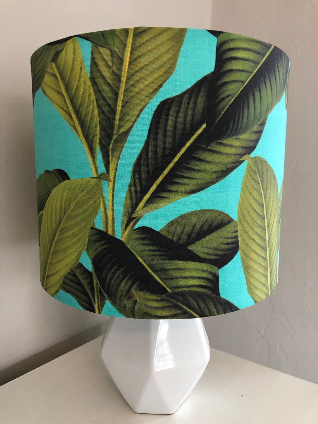 Tropical Garden Leaves Lampshade (turquoise): Botanical, Handmade ...