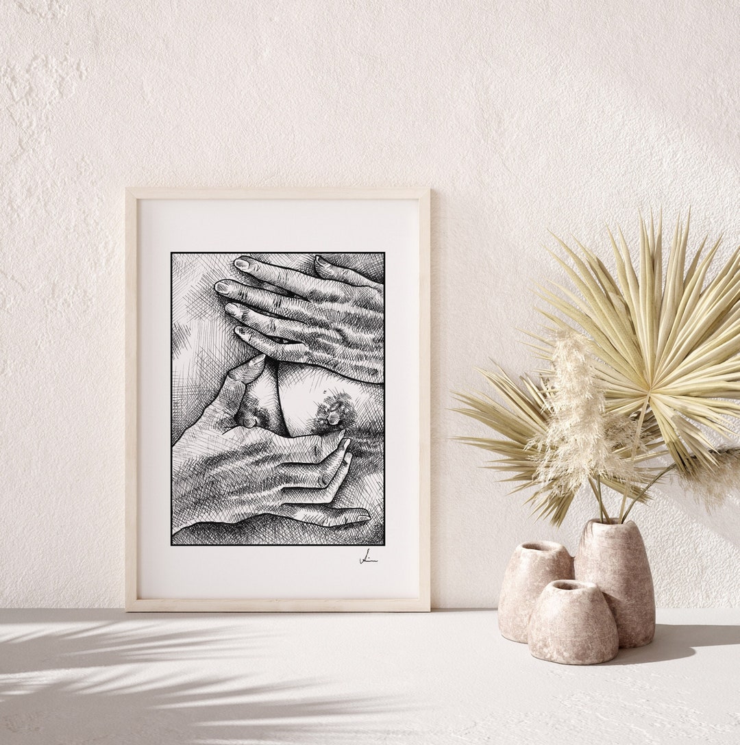 Intimate Touch Poster Breasts // Hand-drawn Black and White ...