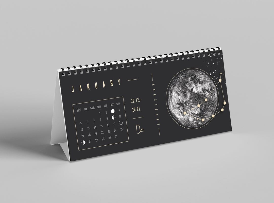 Moon Calendar 2026 Desk Calendar Black // Boho Moon Phase Calendar With ...