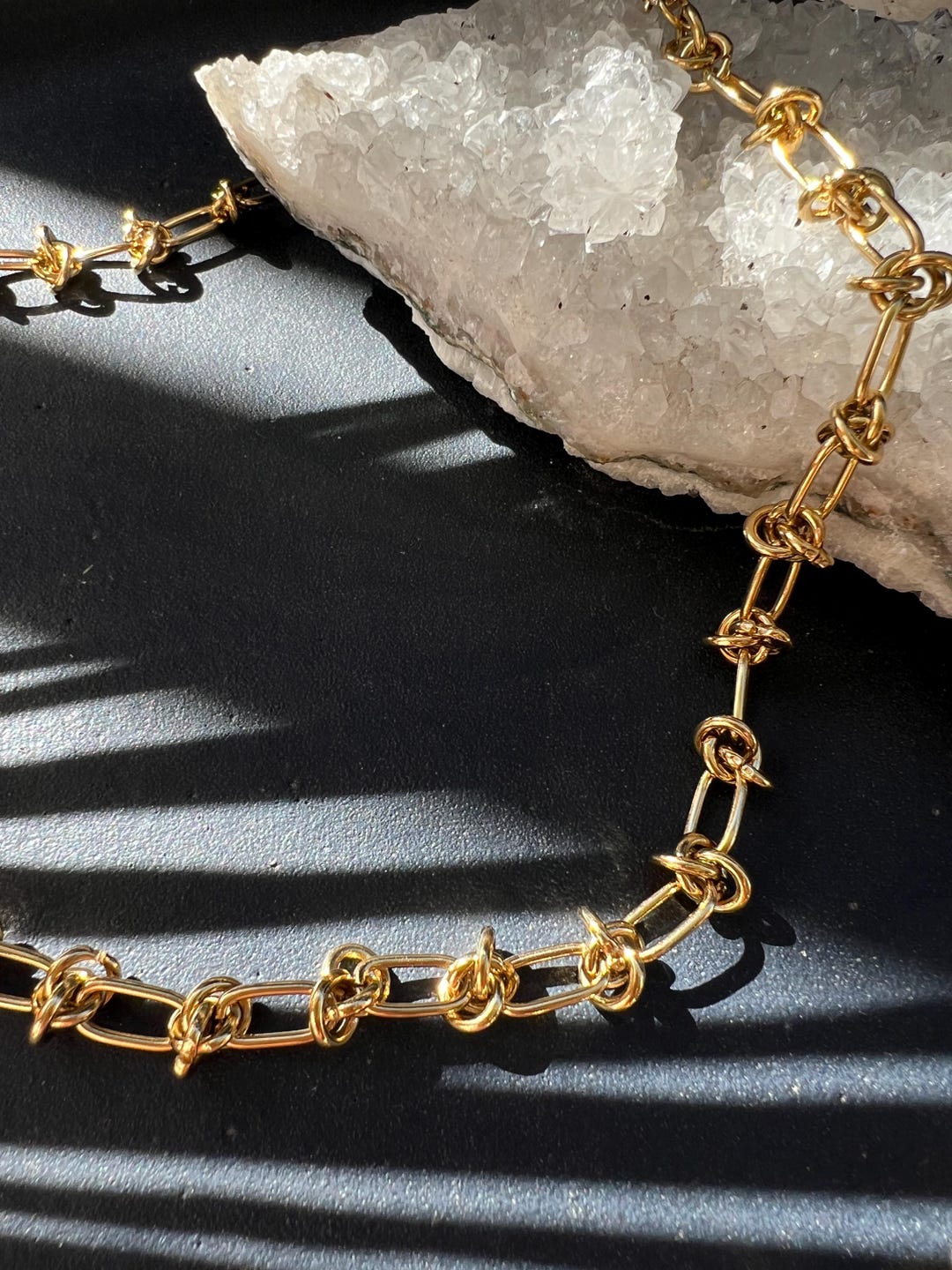 Boho Gold Link Necklace With Knots // Statement Choker Necklace for ...