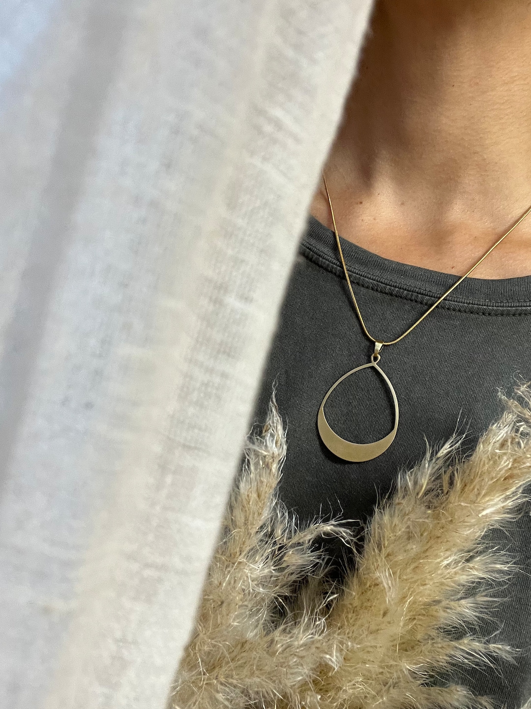 Drop Shape Necklace Boho Large // Design Jewelry, Unique, Antique Gold ...