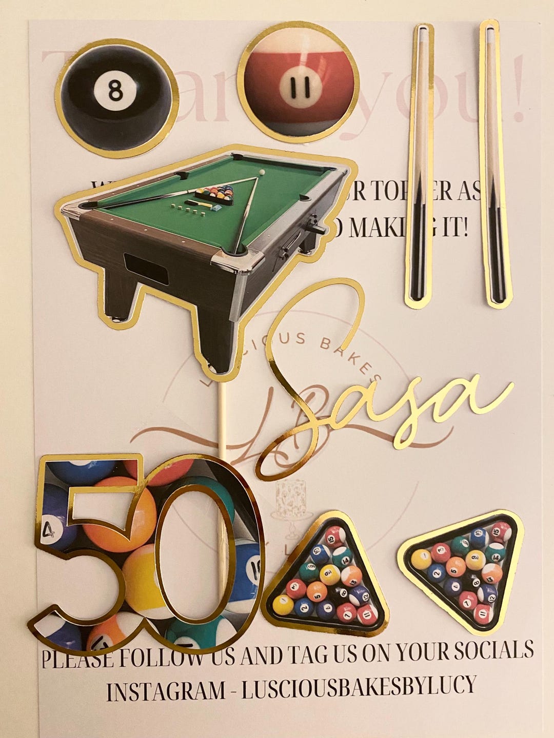 Pool/snooker Cake Topper, Cake Topper, Sports Cake Topper, Pool Cake ...