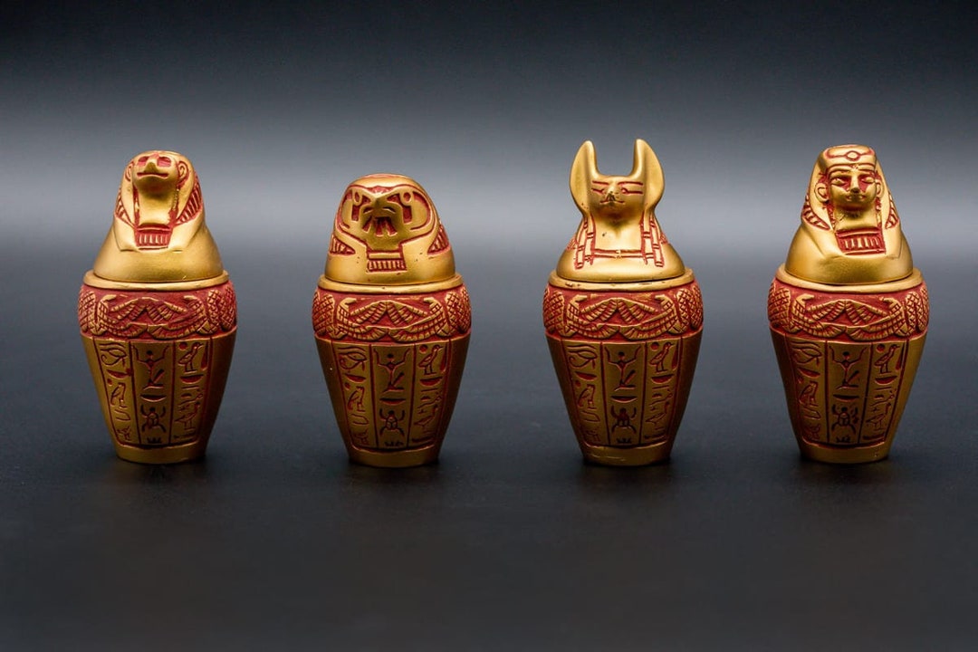 Canopic Jars Set, Excellent Industry, Hand Made, Gloden Color, Made in ...