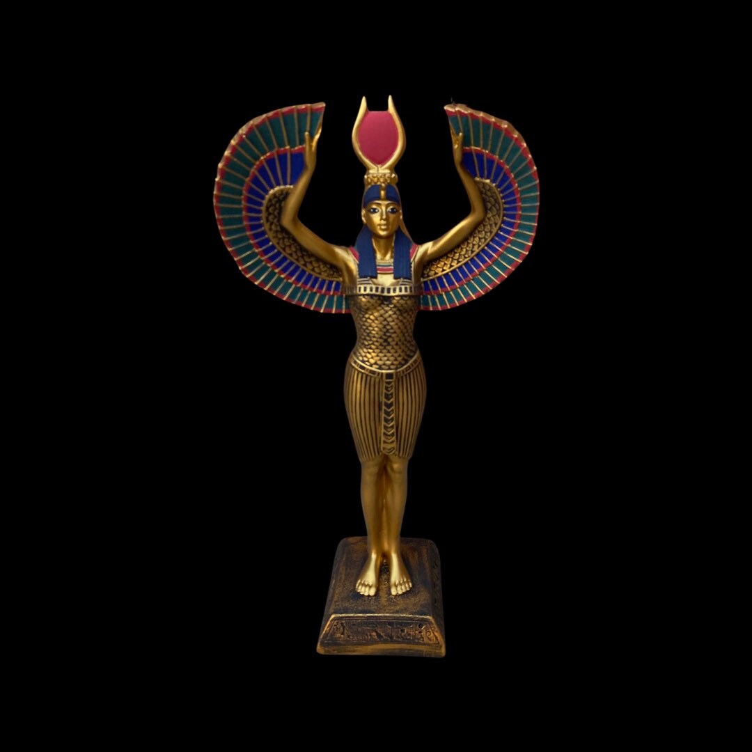 Unique Statue of Isis Winged Standing Handmade by Me, Gold Base Color ...