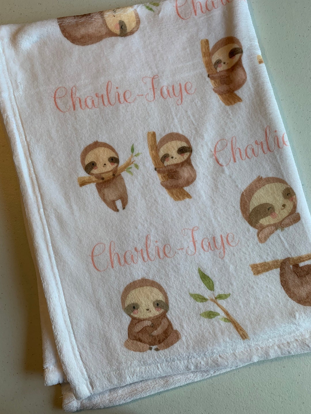 Personalized Baby Name Baby Blanket - Sloths Theme Girl - Soft Plush ...
