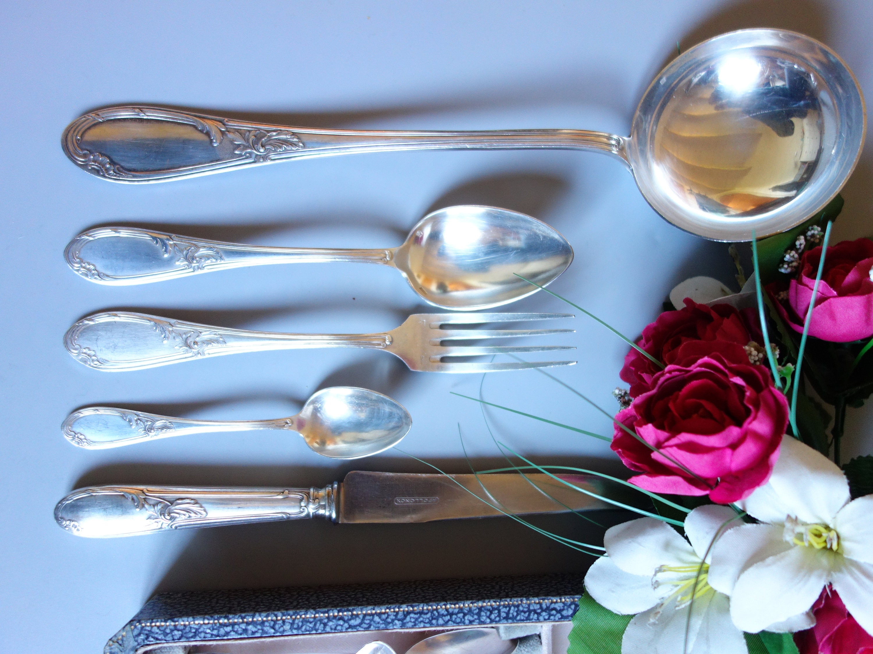 Cutlery Set (49 Pieces) - APOLLO - Design Rocaille Ruban - 12 Silver ...