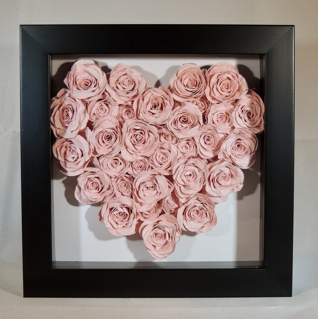 Personalized Shadow Box Frame, Pink Paper Roses,7x7 Paper Rose Frame ...