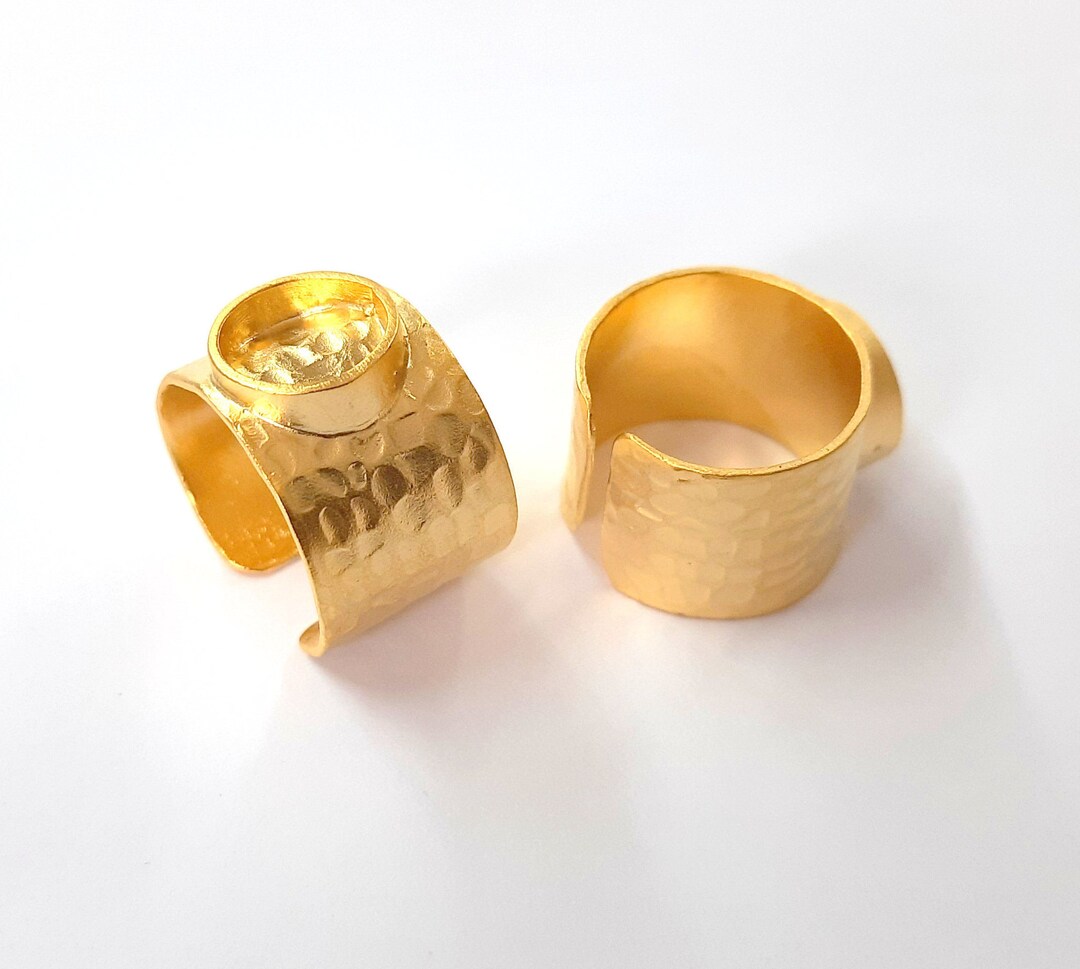 6 Hammered Ring Blank Bezel Ring Base Matte Gold Plated Ring Base Brass ...
