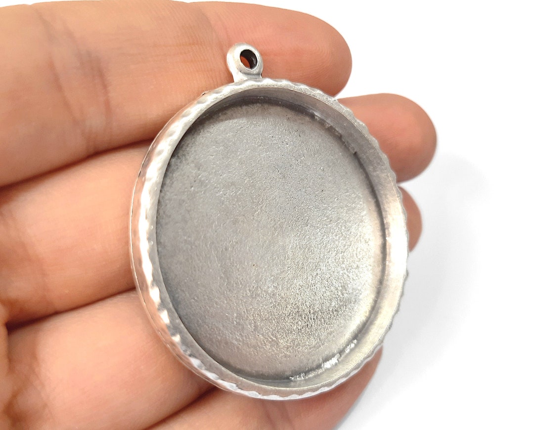 Hammered Ribbed Blank Bezel Setting Pendant Antique Silver Plated ...