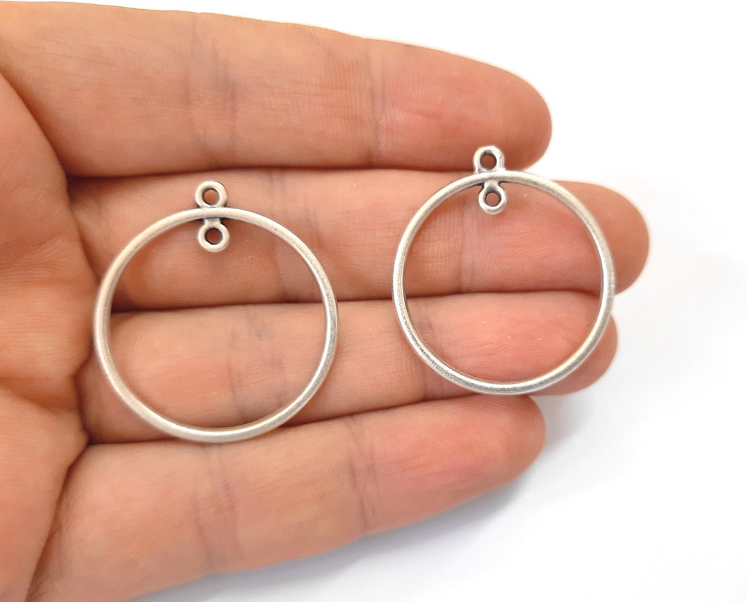 4 Circle Round Hoop With Loop Connector Findings Antique Silver Plated ...