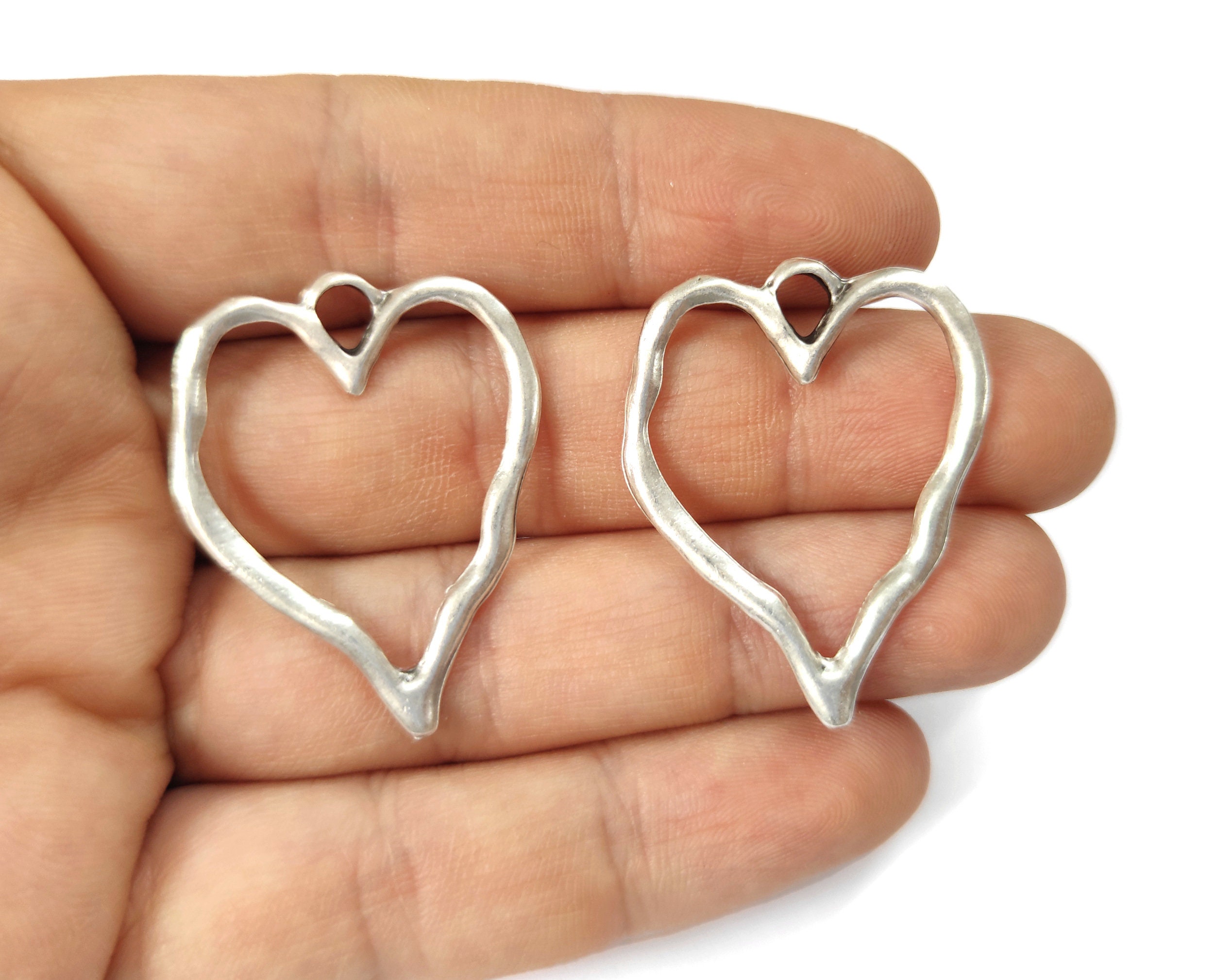 2 Heart frame charms Antique silver plated charms 36x29mm | Etsy