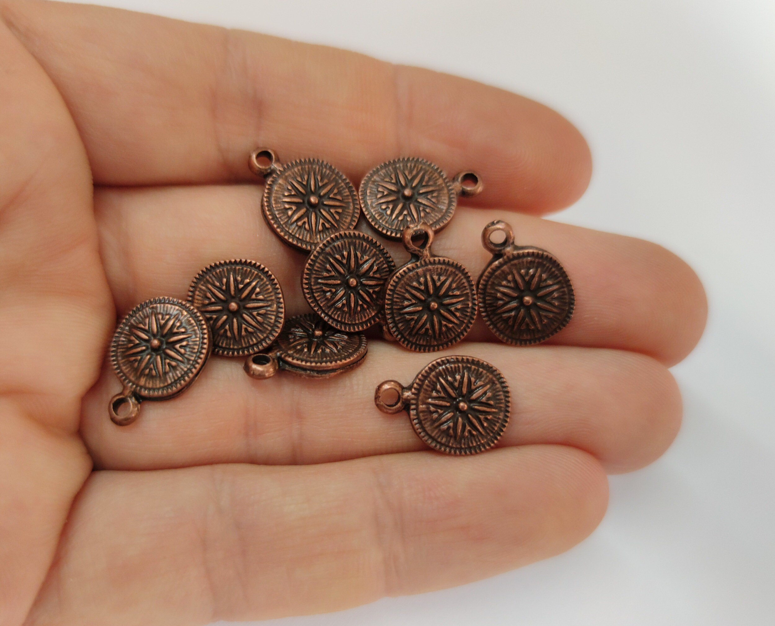 10 Ethnic Round Charms Antique Copper Plated Charms 16x11mm - Etsy