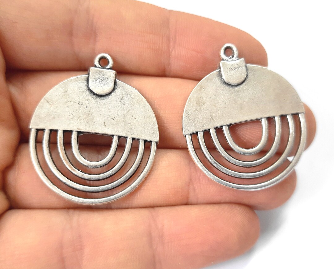 2 Silver Round Charms Antique Silver Plated Charms 36x30mm HNF365 - Etsy