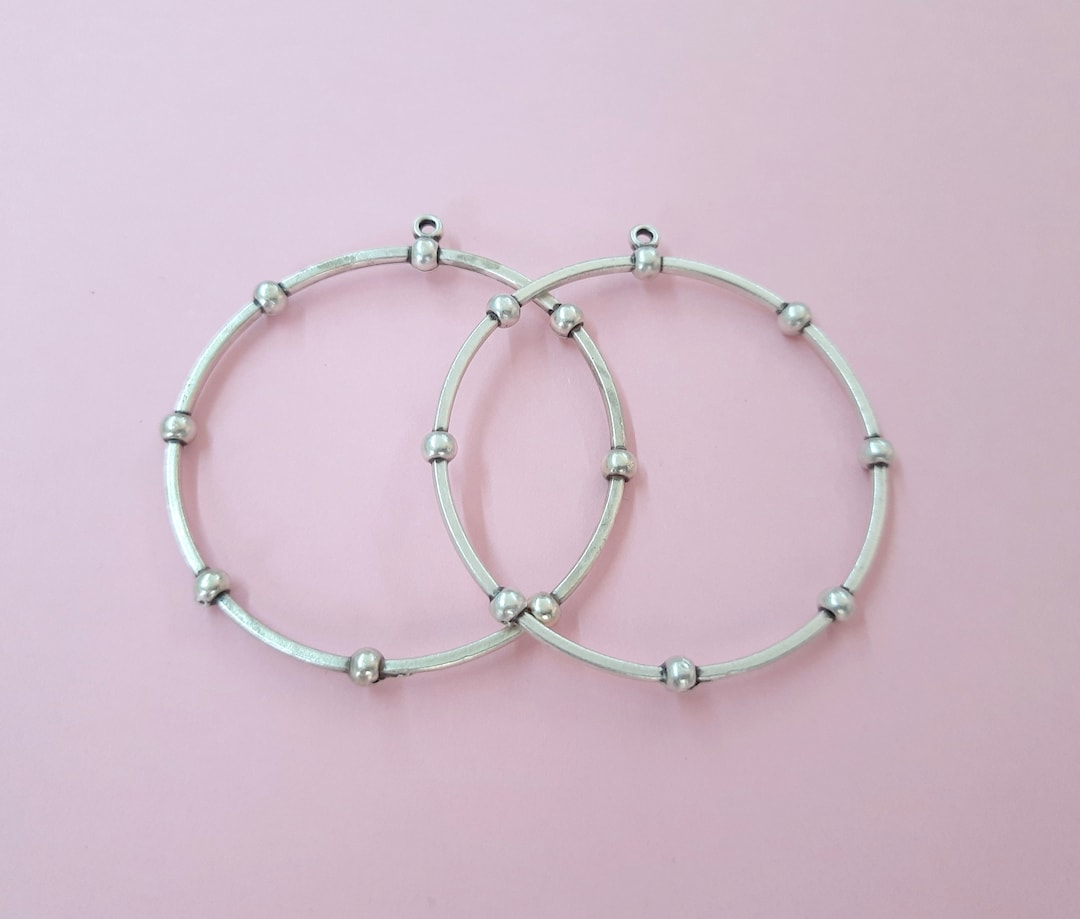 2 Large Circle Charms, 54x51mm Antique Silver Plated Charms HNF7 - Etsy