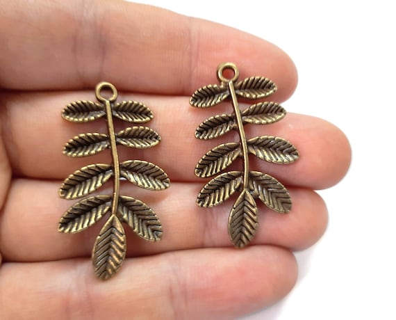 2 Leaf Branch Leaves Charms Antique Bronze Plated Charms | Etsy