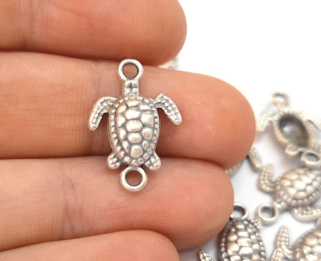 10 Sea Turtle Connector Charms Antique Silver Plated Charms 20x14mm ...