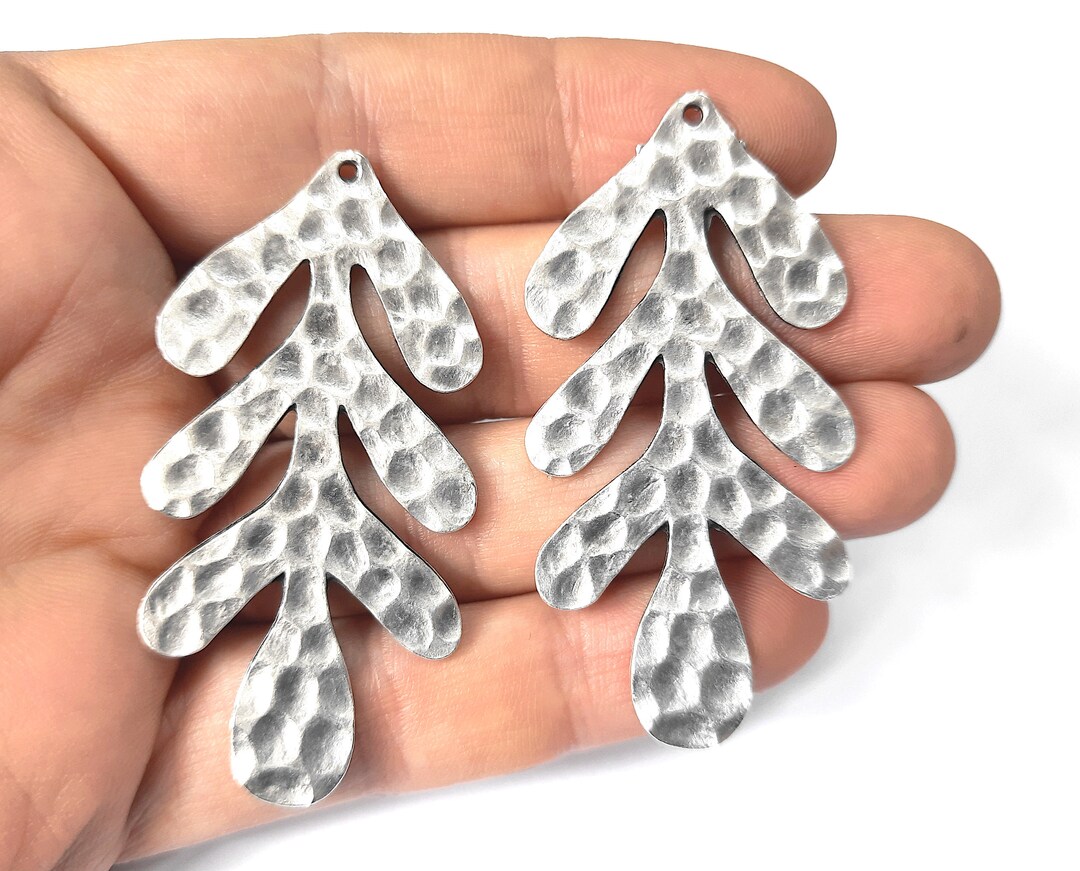 2 Coral Hammered Branch Flat Charms Antique Silver Plated Charms ...