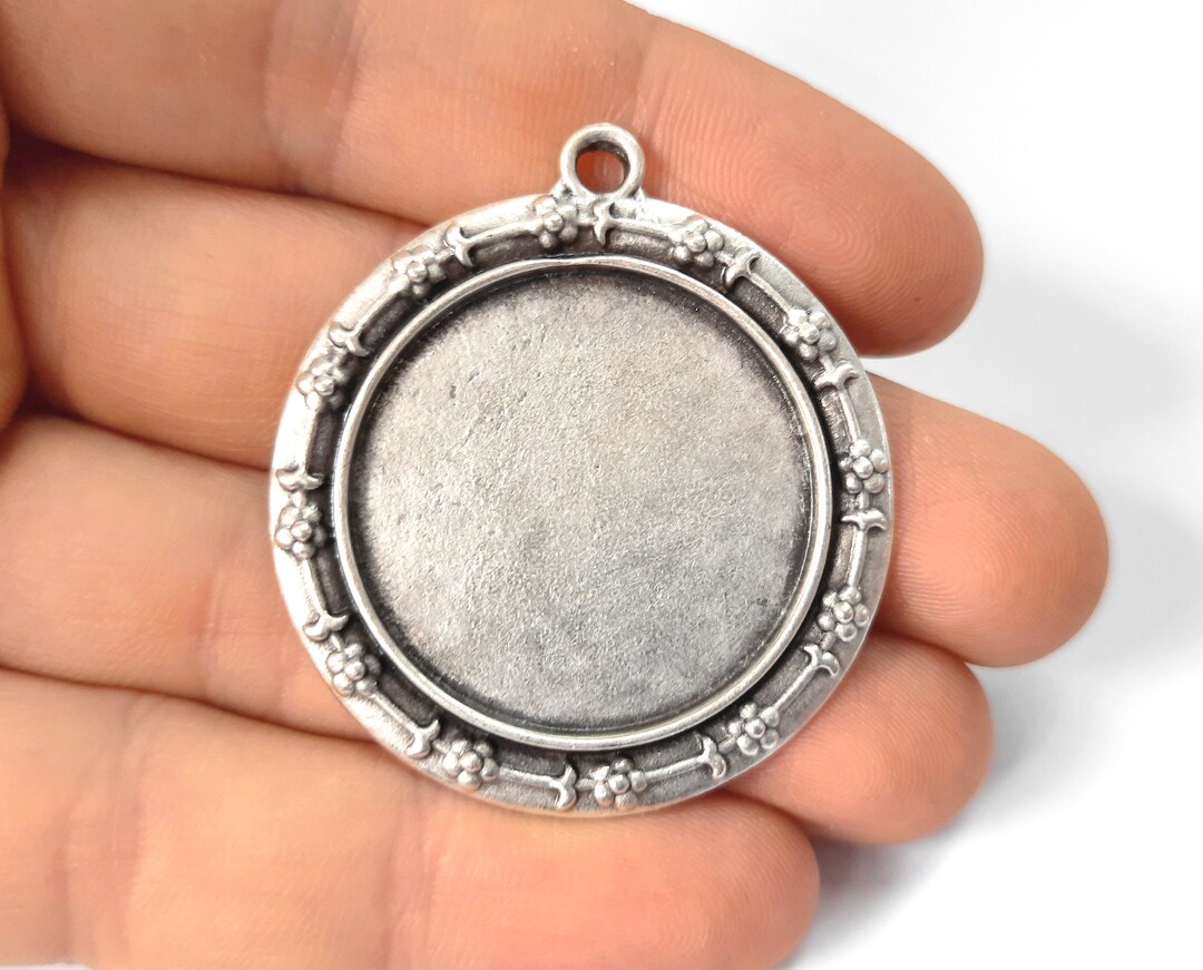 Flowers Frame Blank Bezel Setting Charms Pendant Antique Silver Plated ...