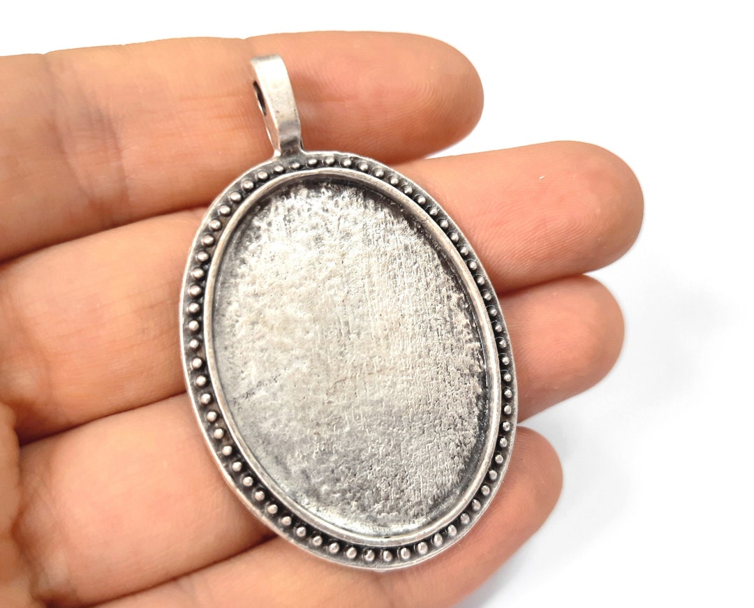 Oval Frame Blank Bezel Setting Pendant Antique Silver Plated Pendant ...