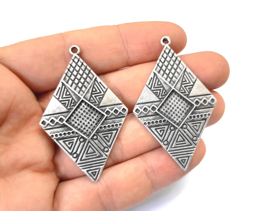 2 Diamond Shape Charms Blank Setting Bezel Antique Silver Plated Charms ...